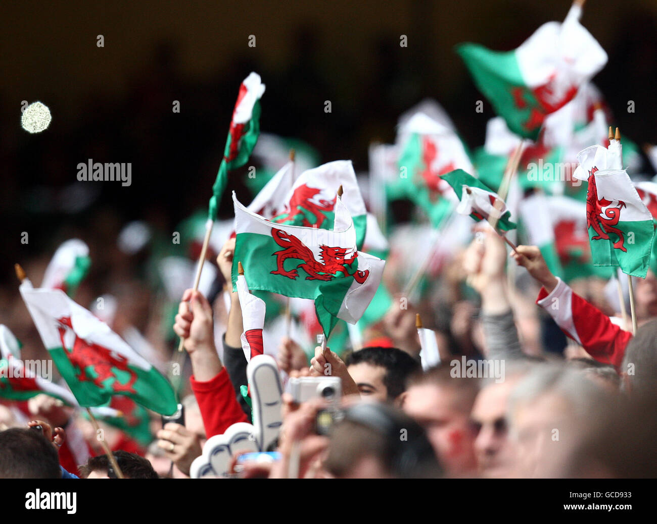 Wales flags during the RBS 6 Nations match at the Millennium Stadium ...
