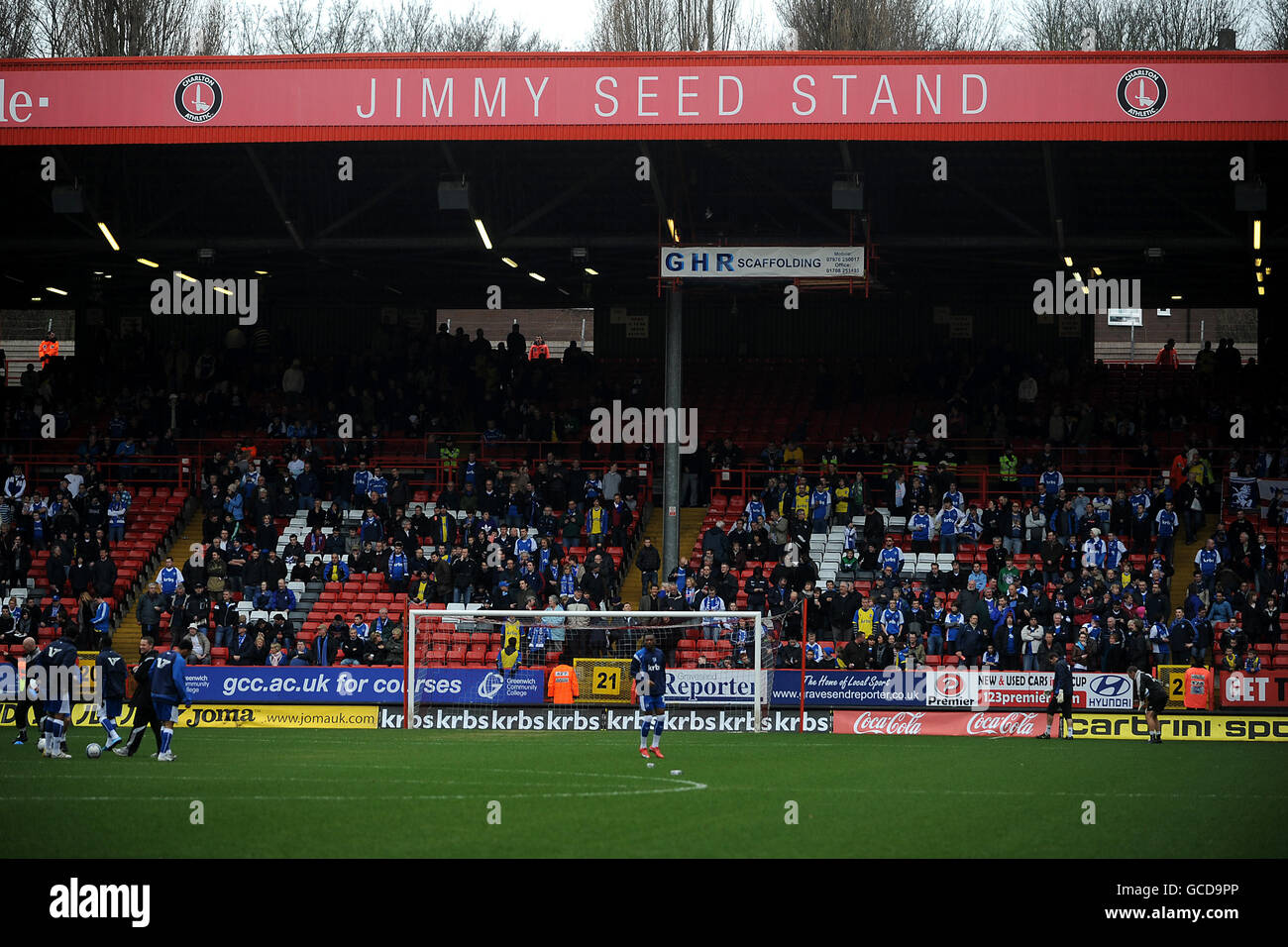 General view of the Jimmy Seed stand with the Gillingham fans Stock ...