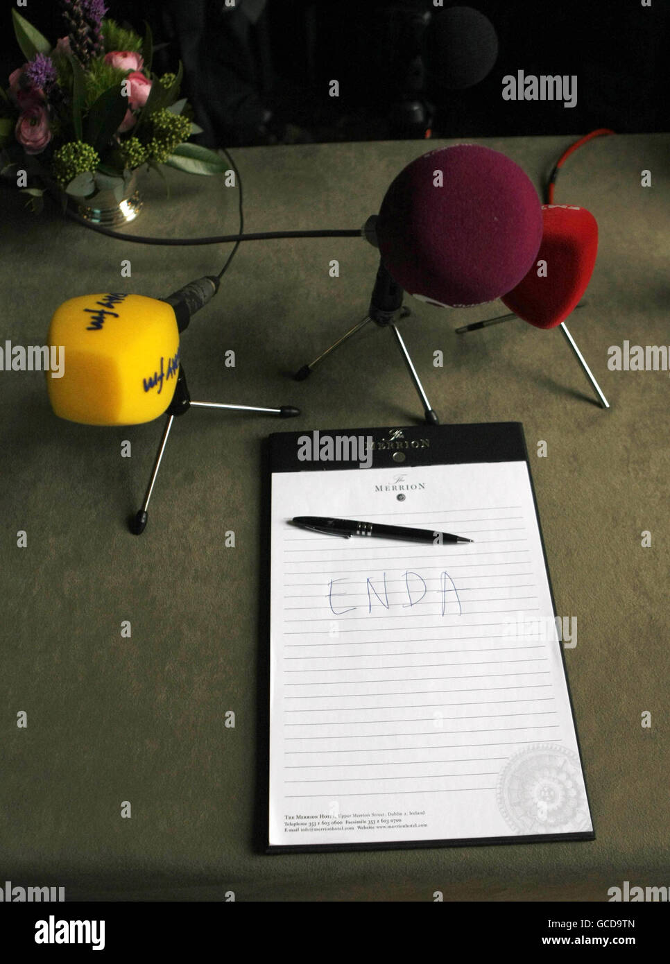 A note pad used as a placemat before Fine Gael leader Enda Kenny ...