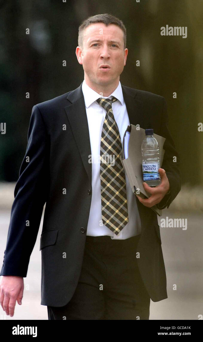 Police constable Michael Thomas arrives at Cardiff Crown Court. The ...