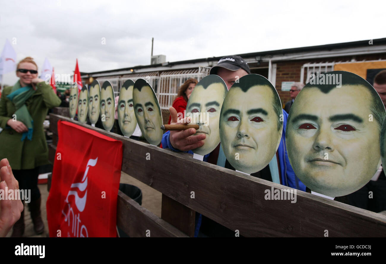 Members of the Unite union demonstrate near Hatton Cross with cardboard ...