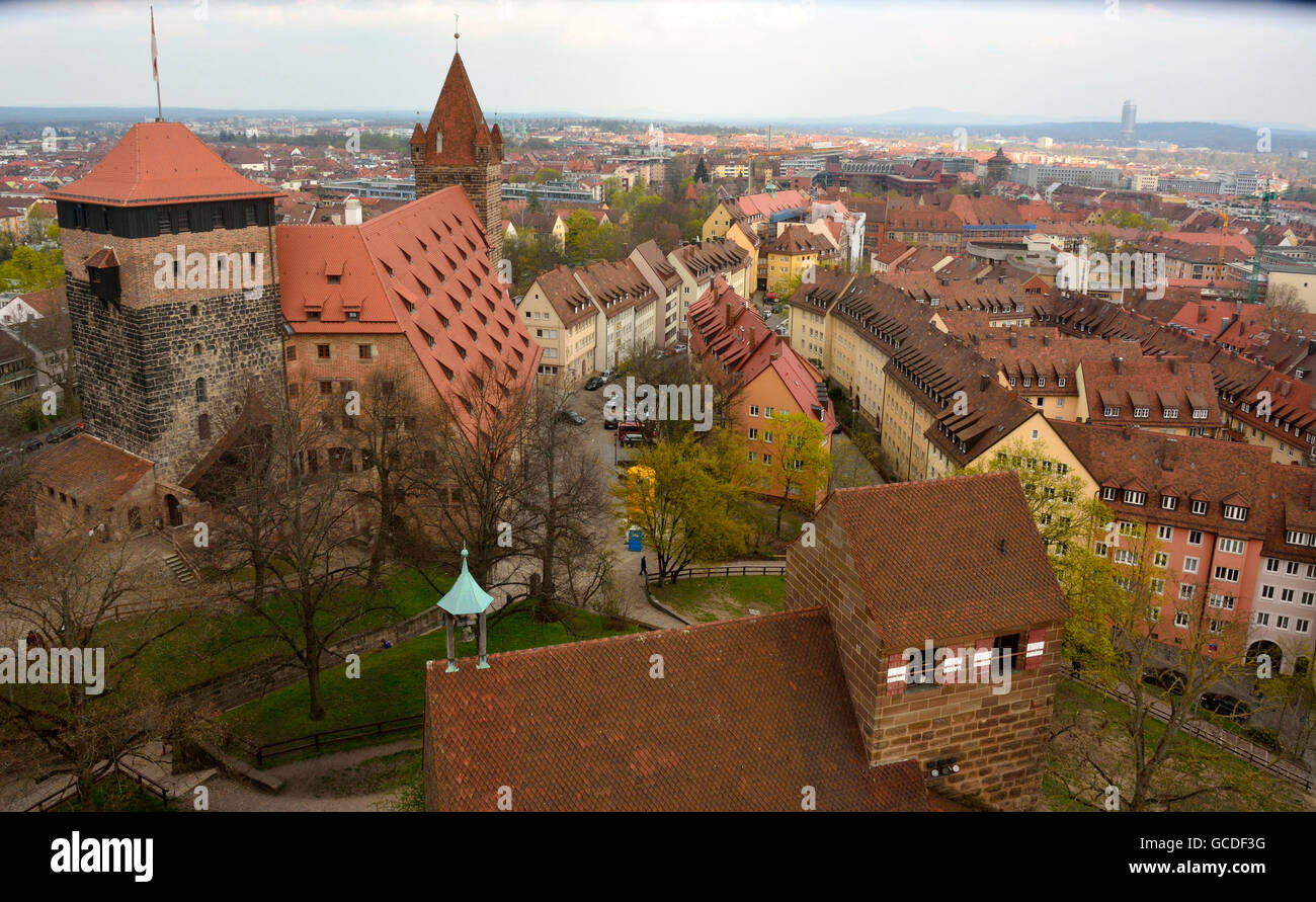 View over Nuremberg from the top of Sinwell Tower of Kaiserburg castle ...