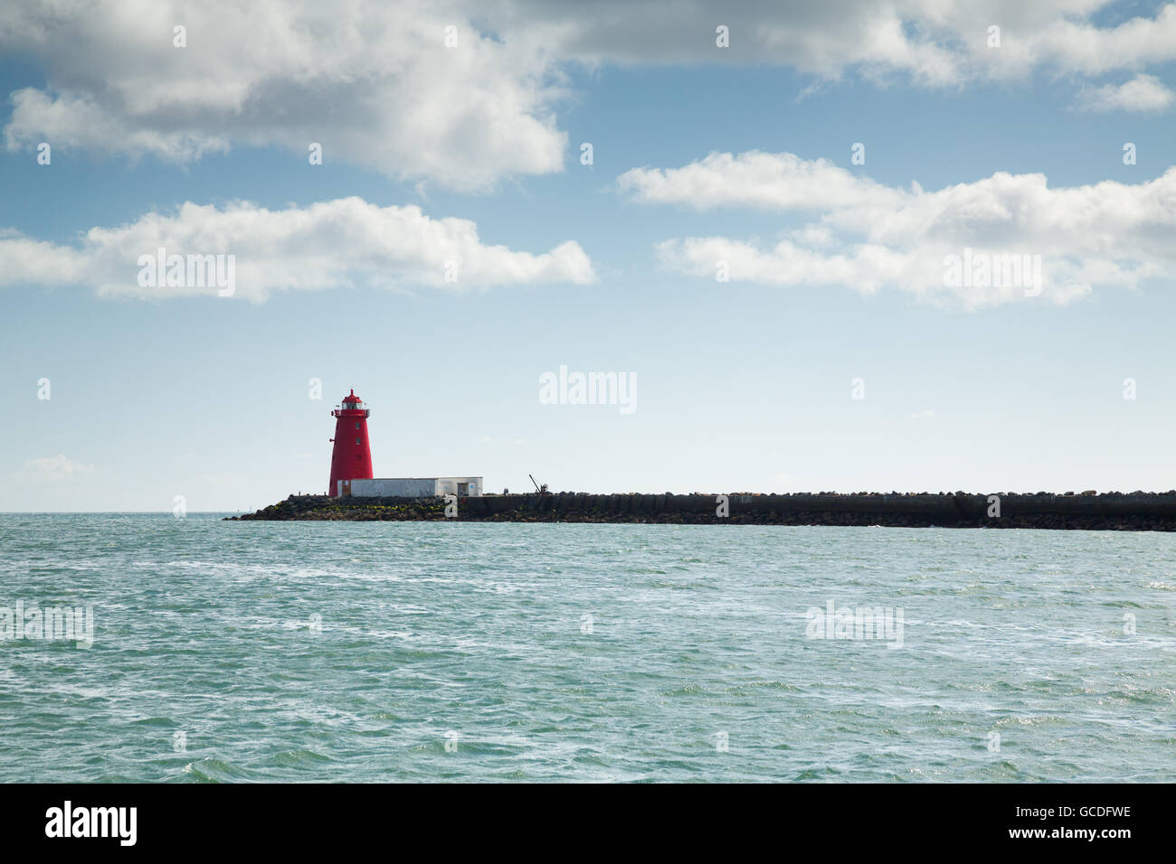 Poolbeg Lighthouse viewed from a boat in Dublin bay, Dublin, Ireland ...