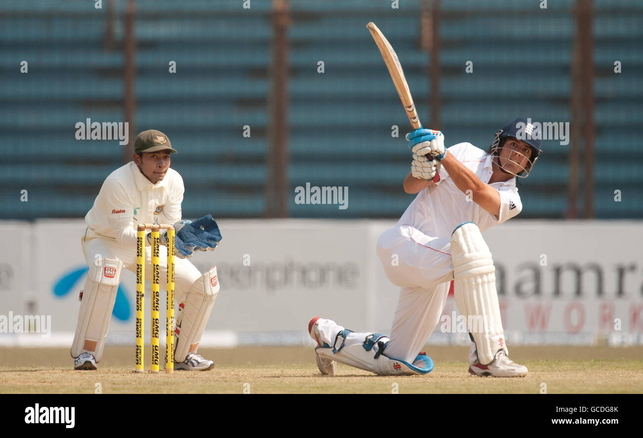 England captain Alastair Cook bats during the First Test at Jahur Ahmed ...