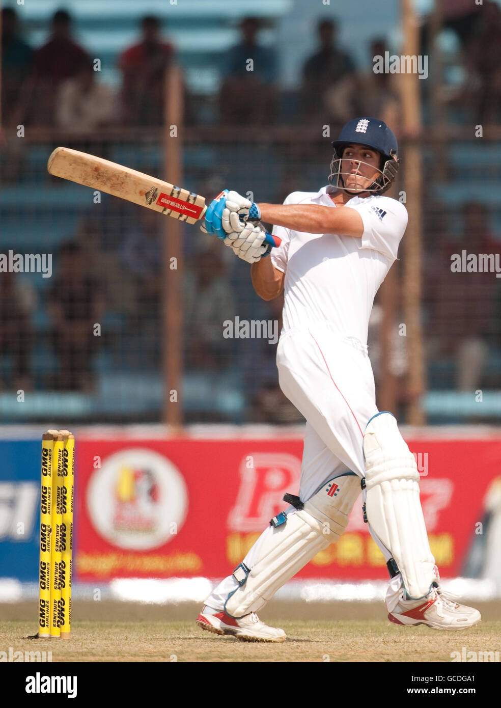 England captain Alastair Cook bats during the First Test at Jahur Ahmed ...