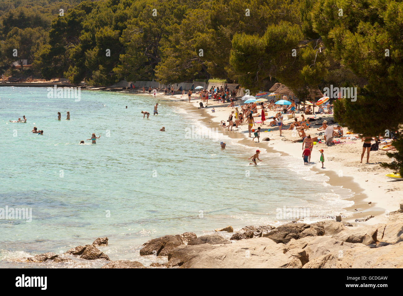People on the beach at Cala Formentor beach, north coast, Mallorca ...