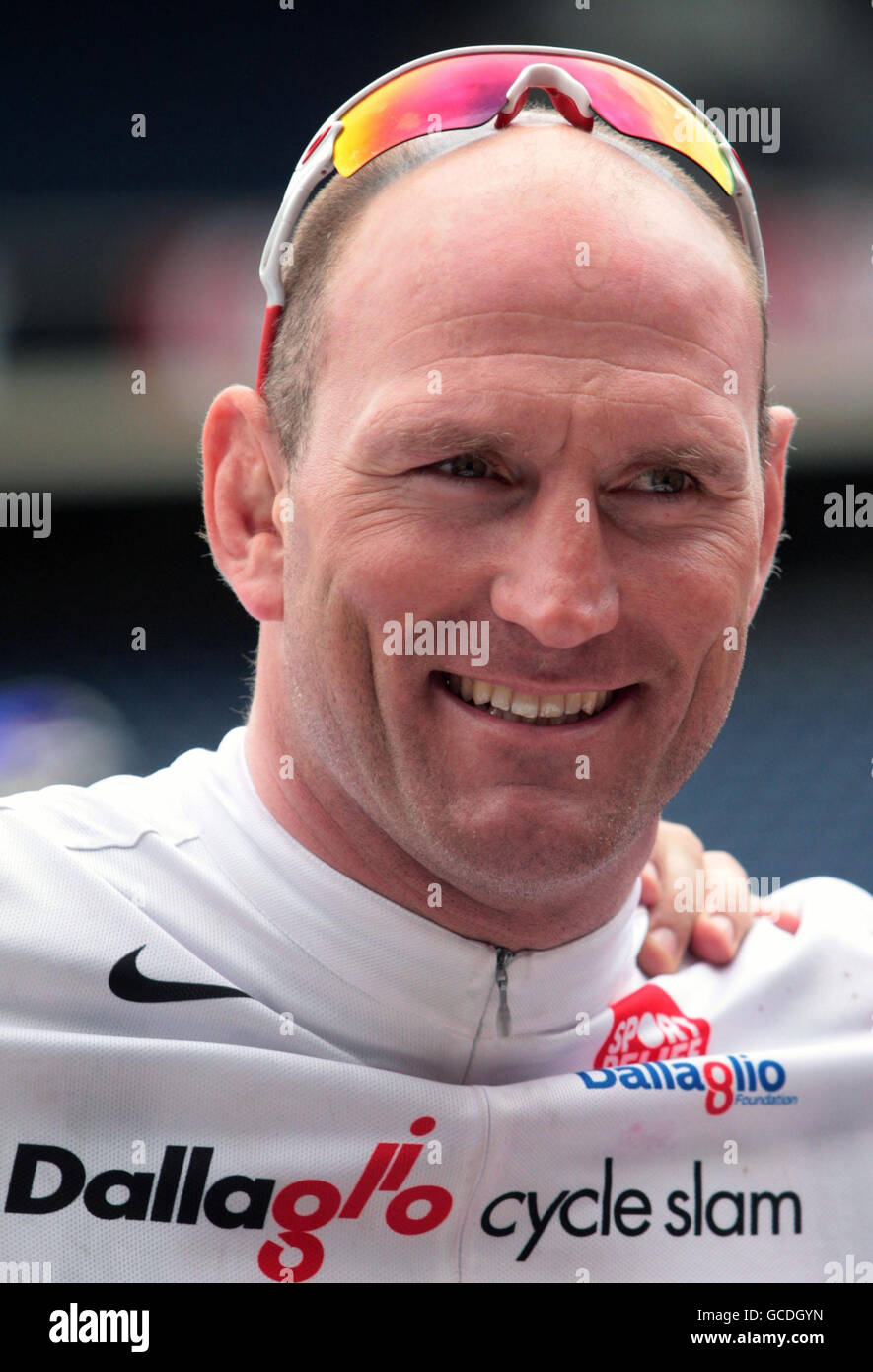 Lawrence dallaglio celebrates completing his charity bike ride at ...