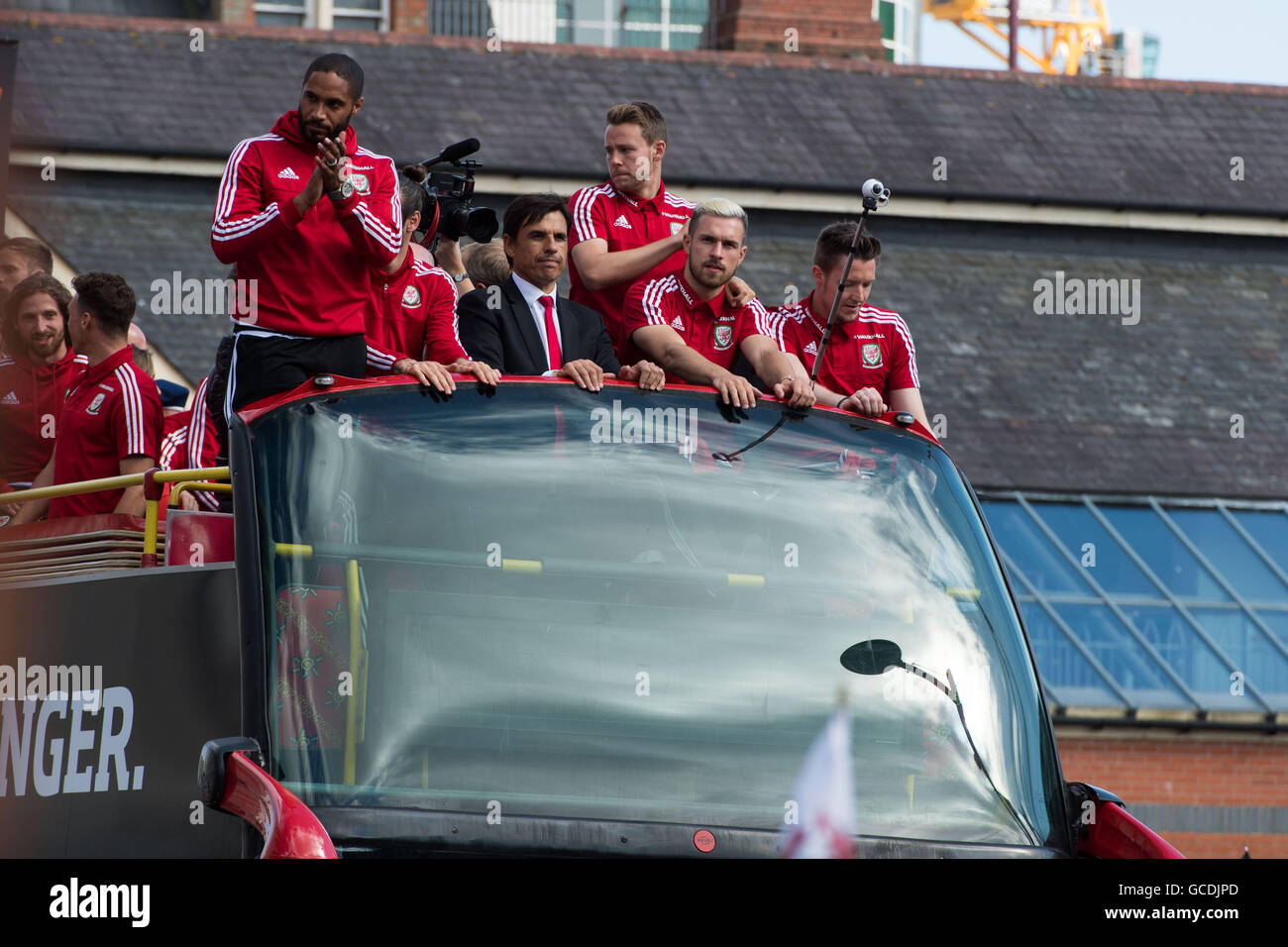 CARDIFF, UK. 8th July 2016. The Welsh football team are welcomed home ...
