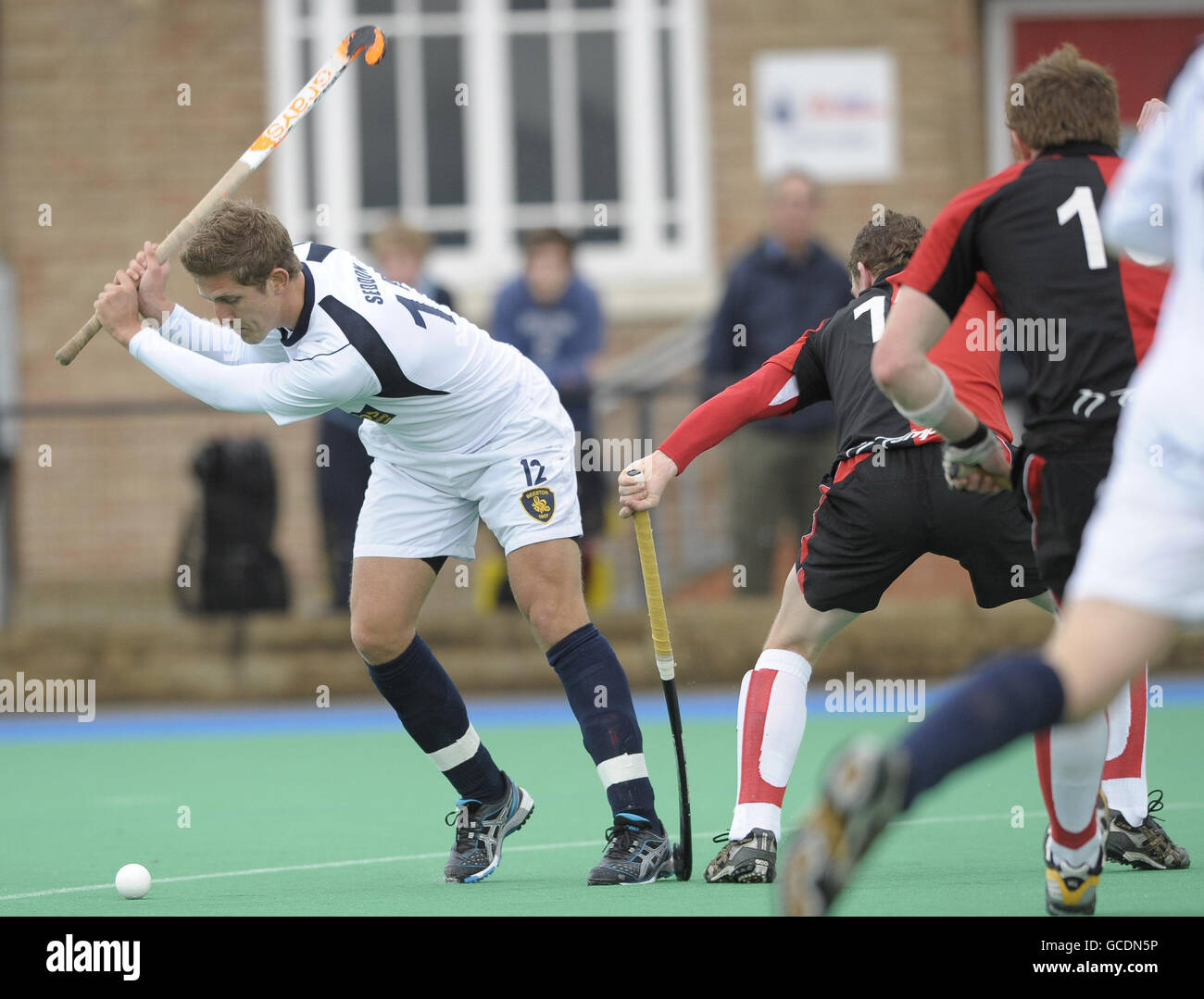 Beeston's Chris Seddon (left) scores the equaliser during their England ...