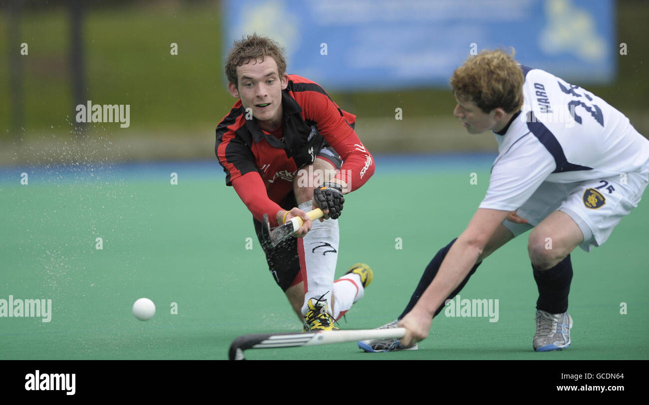 Beeston's Sam Ward (left) challenges Bowdon's Alastair Brogdon during ...