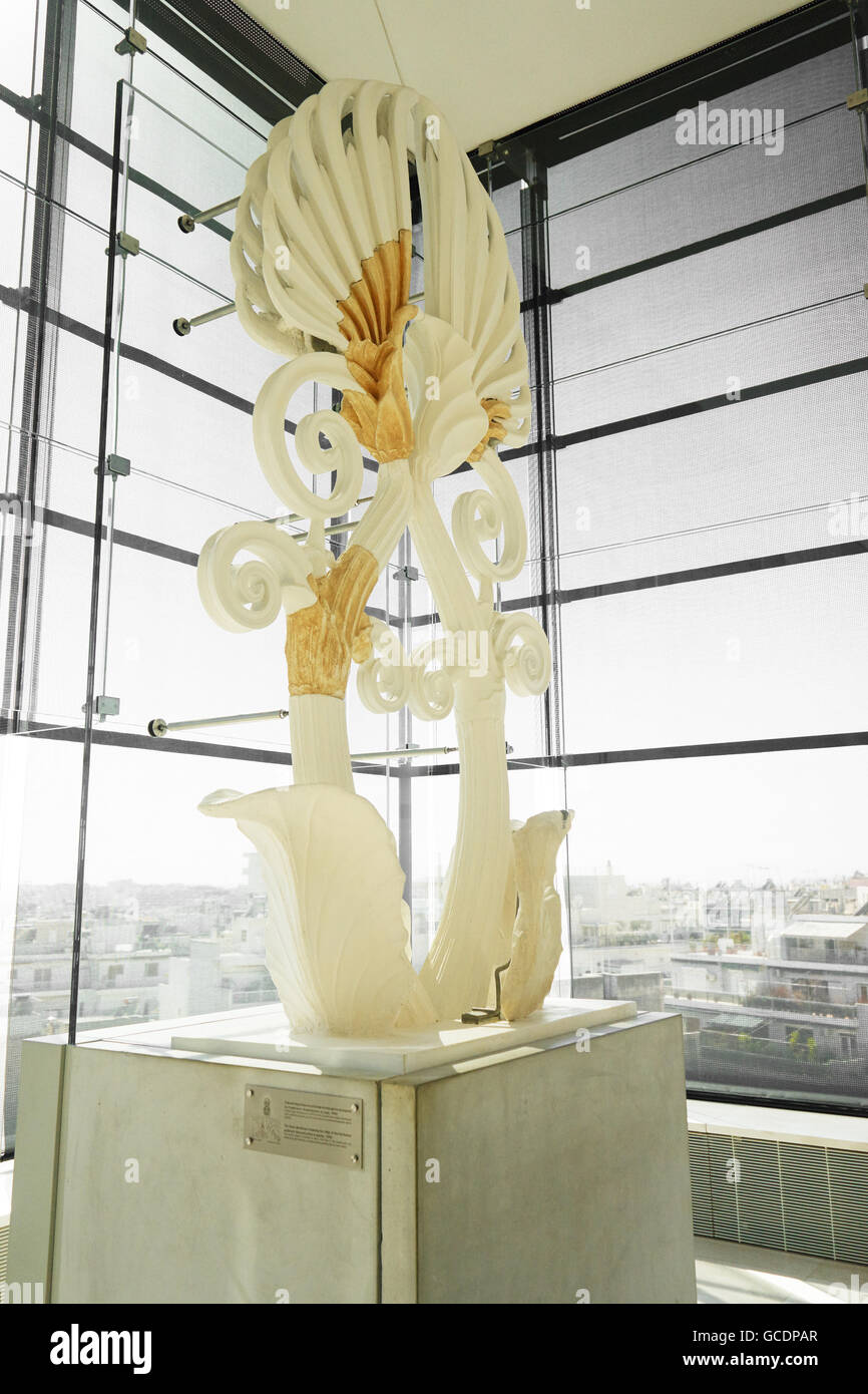Interior view of the new Acropolis museum in Athens. The floral ...