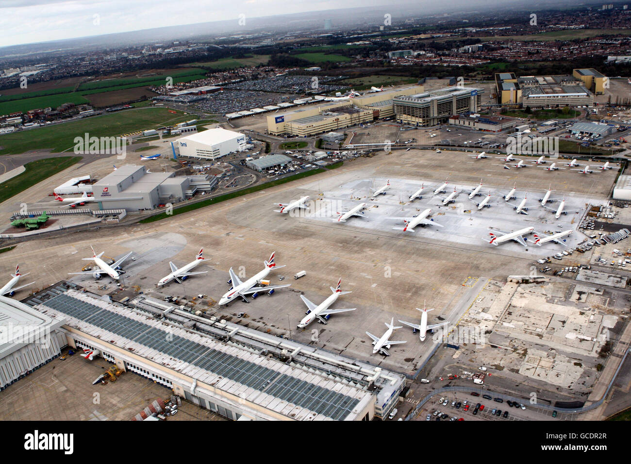 British Airways planes parked in engineering area near Hatton Cross ...