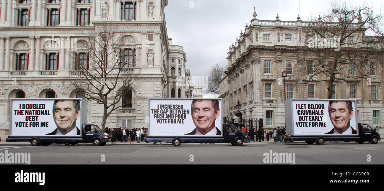 The Conservative Party display their new poster campaign by driving ...