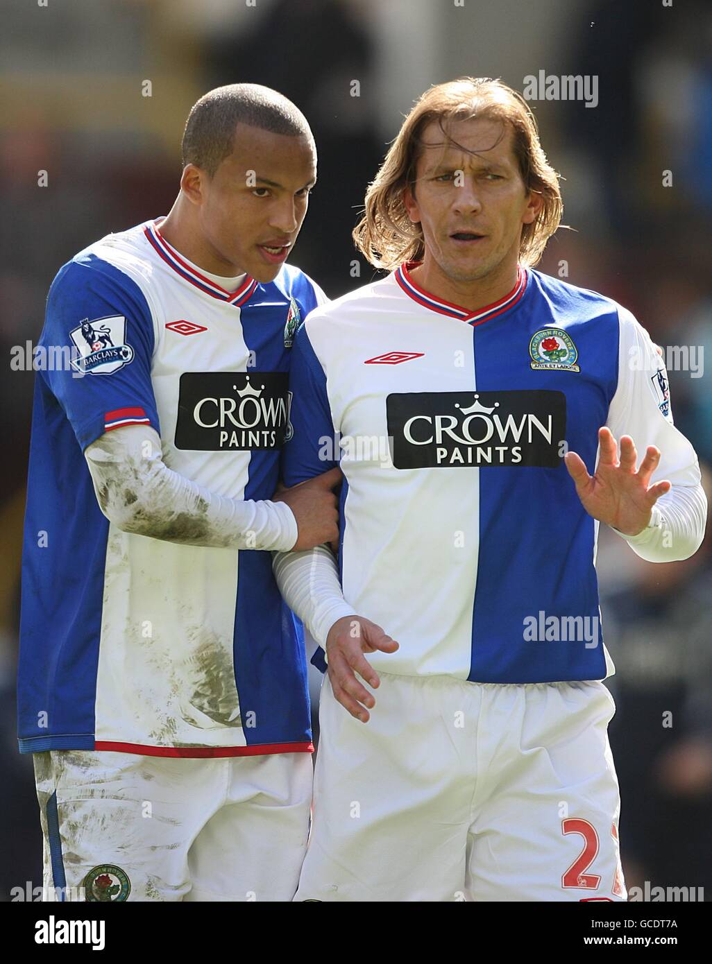 Blackburn Rovers' Martin Olsson (left) and Michel Salgado (right ...