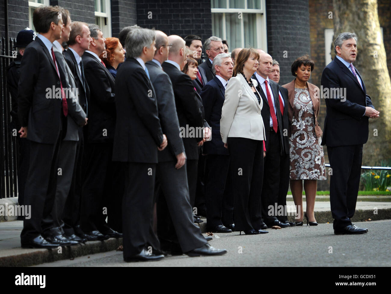 Prime Minister Gordon Brown making a statement, with the Labour Party ...