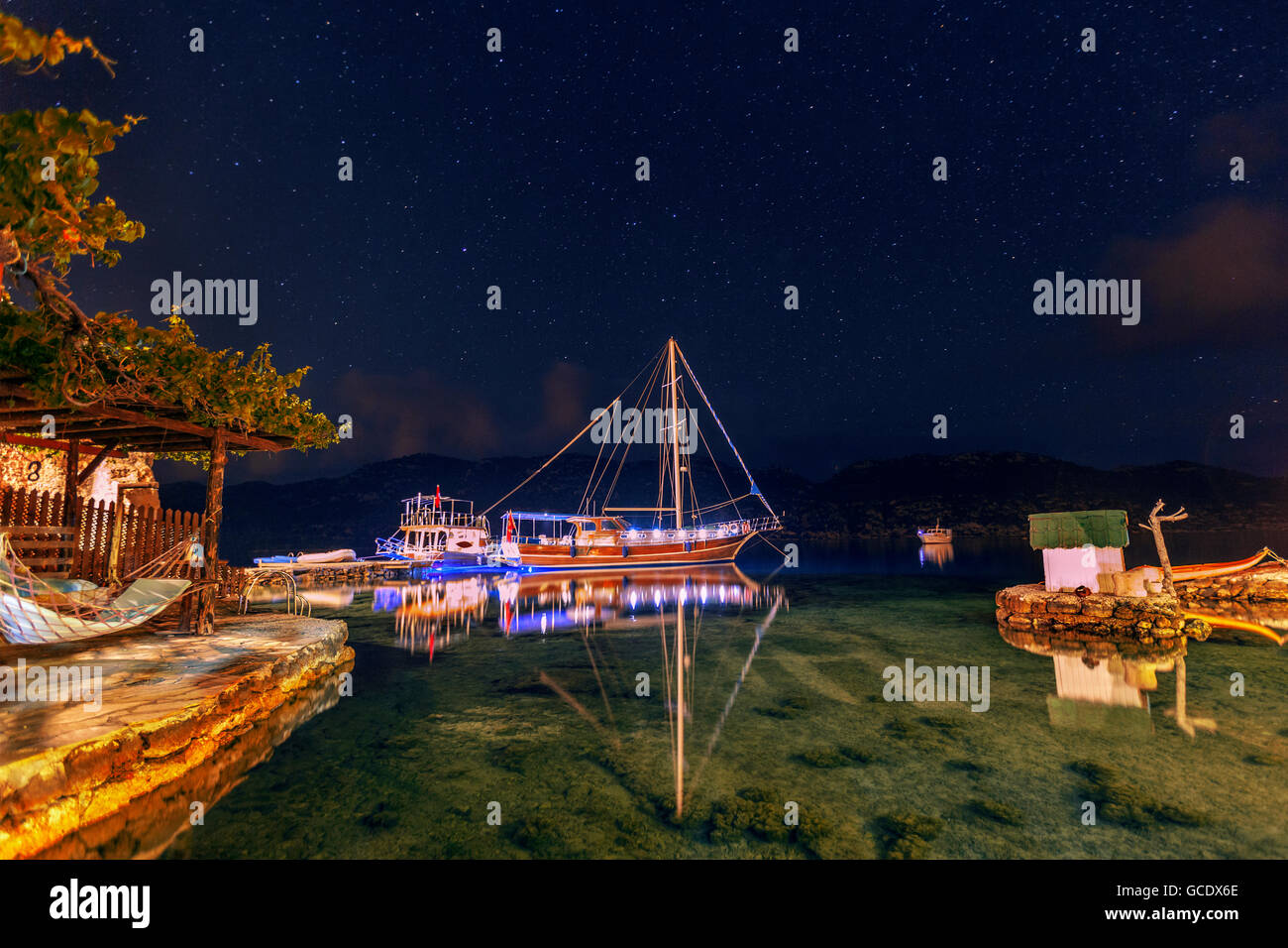 Reflections and stars at night Stock Photo - Alamy