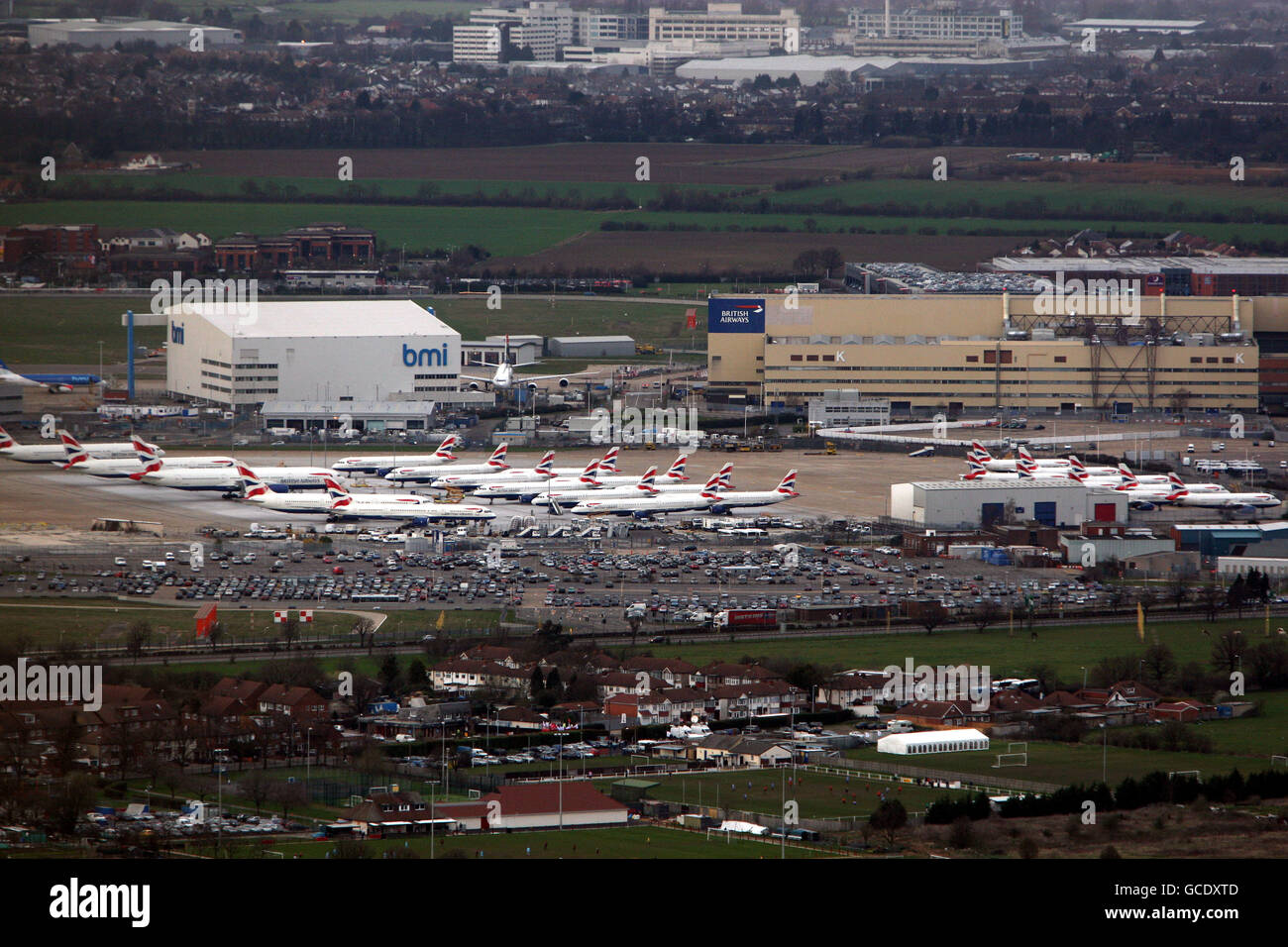 British Airways planes sit at the Engineer base at Heathrow Airport in ...