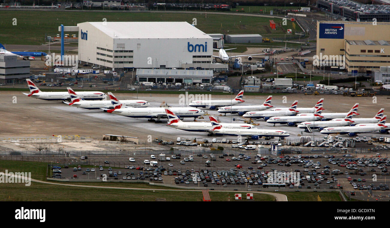 British Airways planes sit at the Engineer base at Heathrow Airport in ...