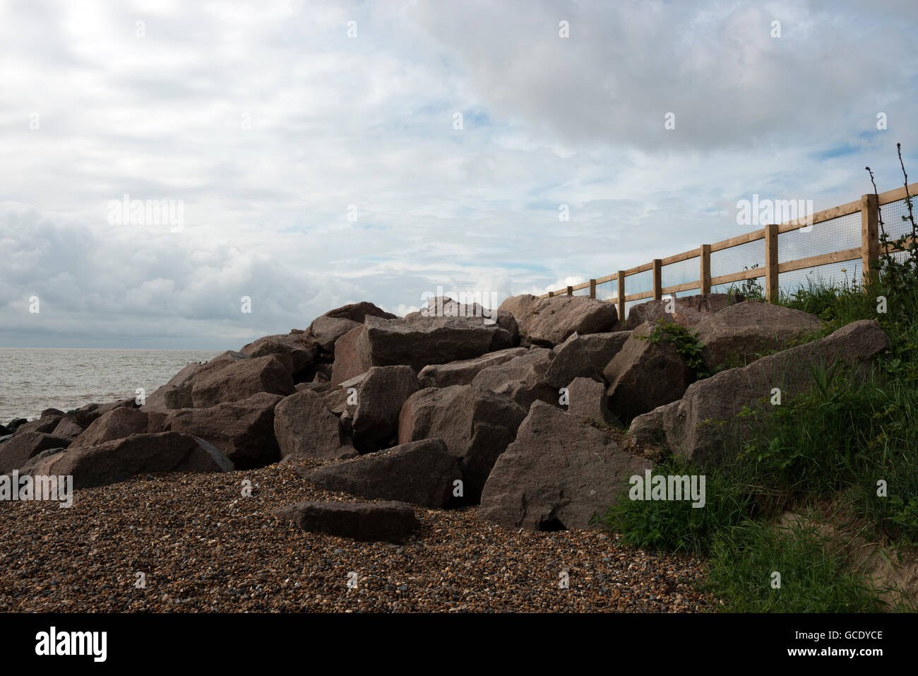 Rock armour protecting the coastline from erosion, East Lane, Bawdsey ...