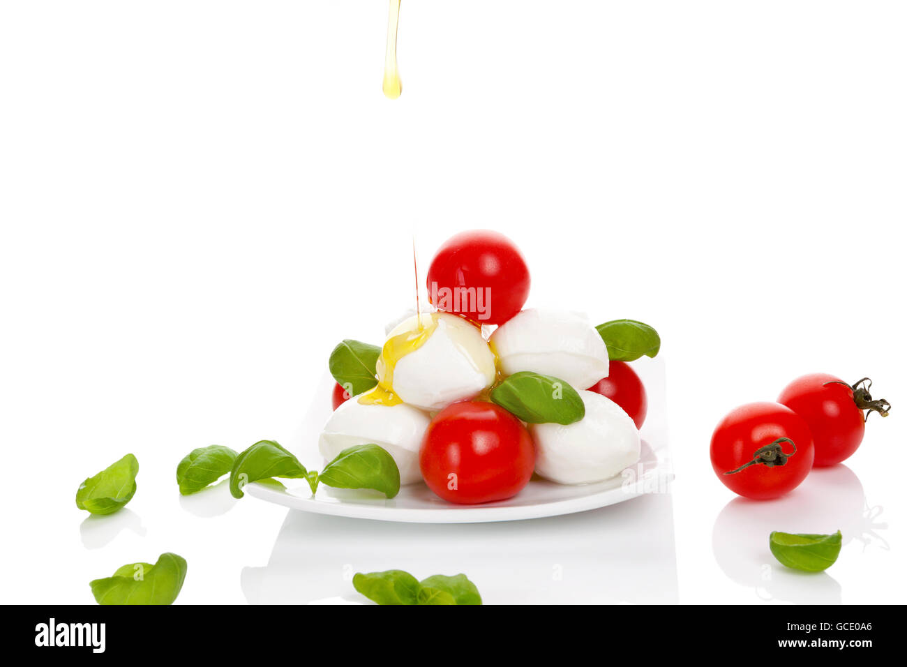 Delicious fresh caprese. Mozzarella cheese, fresh basil and cherry ...