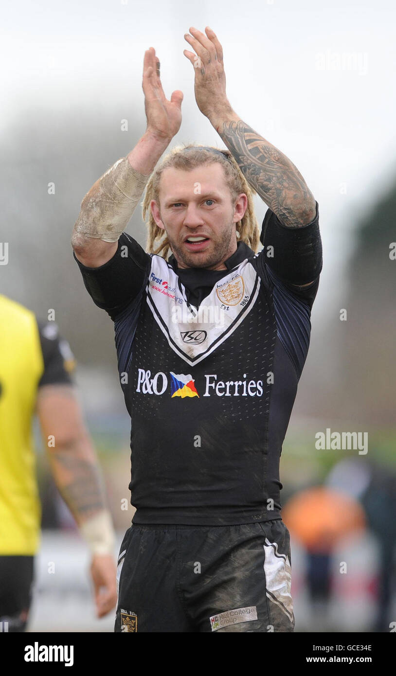 Hull FC's Sean Long applauds the fans after his team's victor during ...