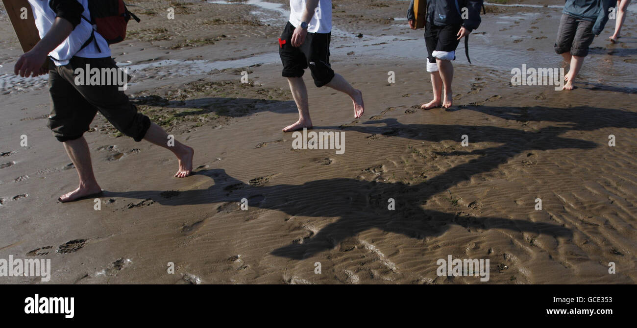 Pilgrims walk with crosses on the final leg of the Northern Cross ...