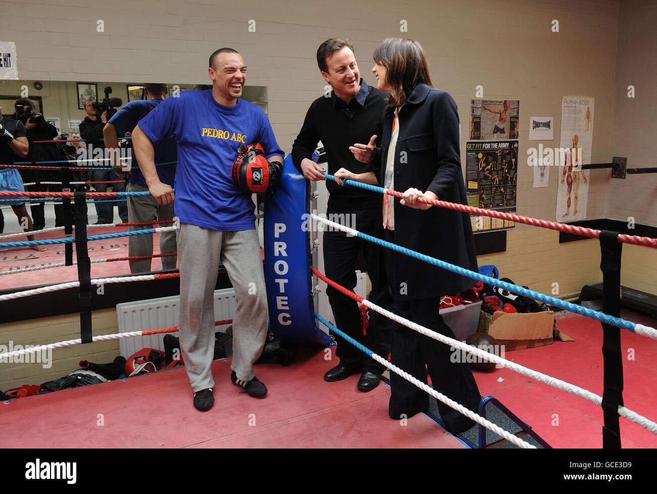 Conservative Party Leader David Cameron (centre), and his wife Samantha ...