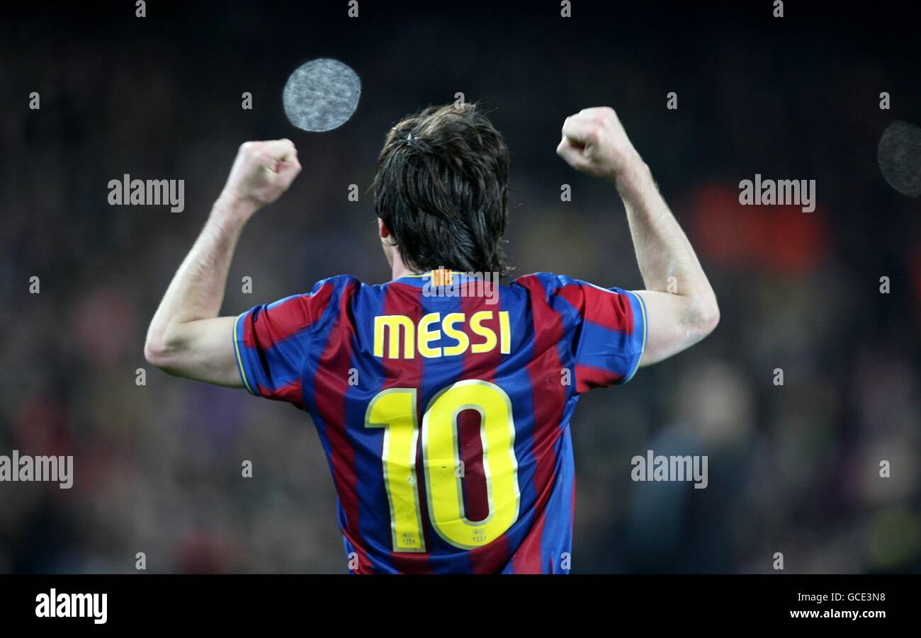 Barcelona's Lionel Messi celebrates after scoring his second goal of ...