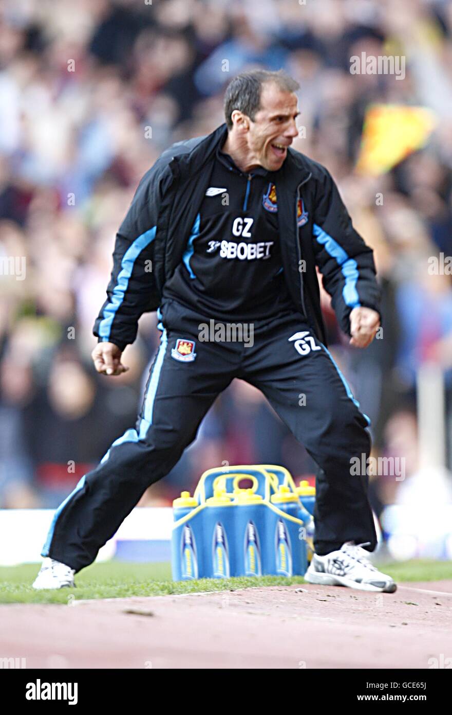 West Ham United manager Gianfranco Zola celebrates on the touchline ...