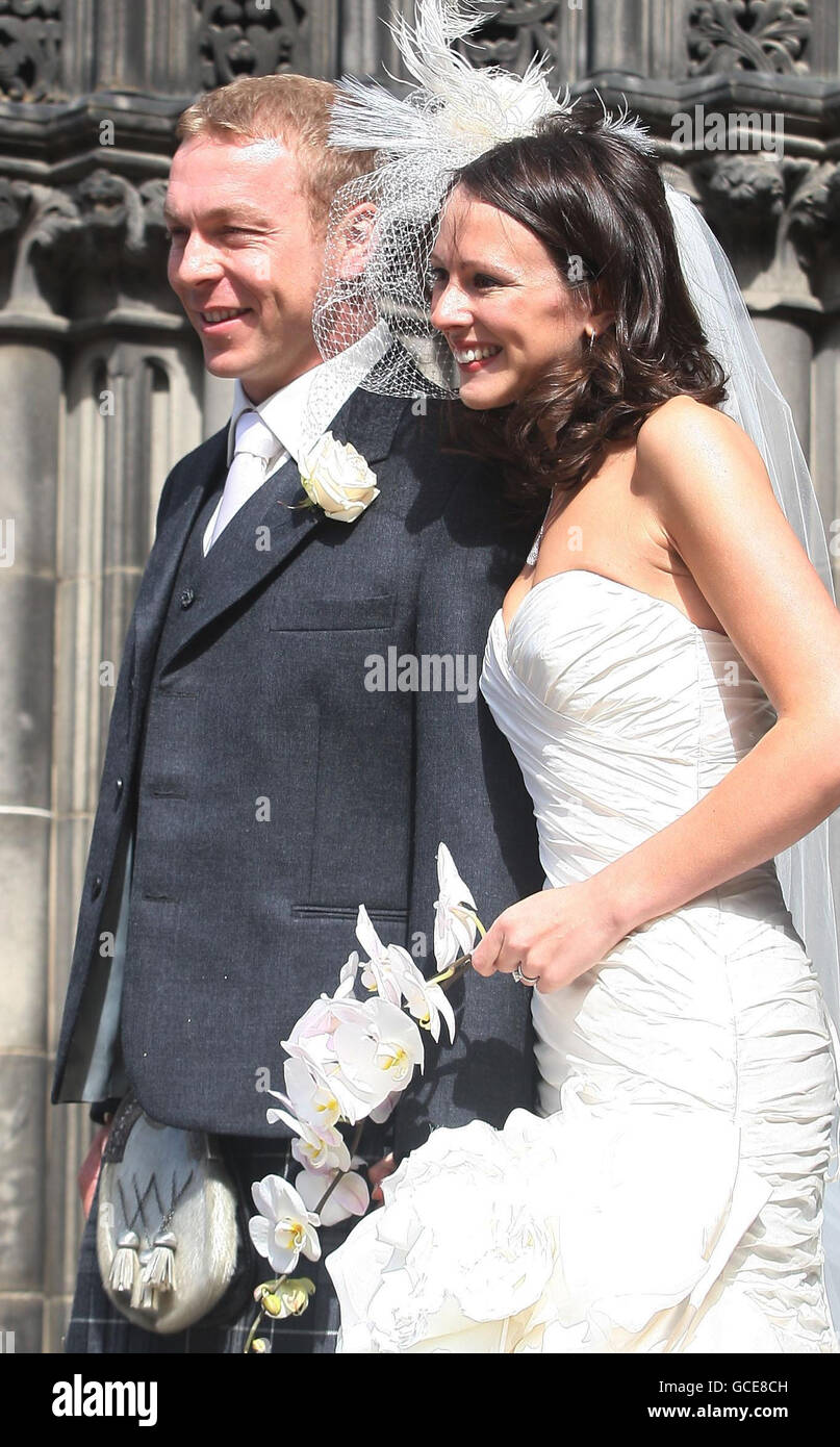 Sir Chris Hoy and Sarah Kemp depart after their wedding at St Giles ...