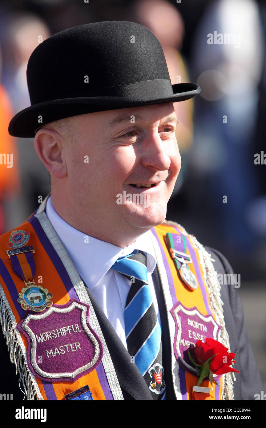 A member of the Loyal Orange Institution of England during the parade ...