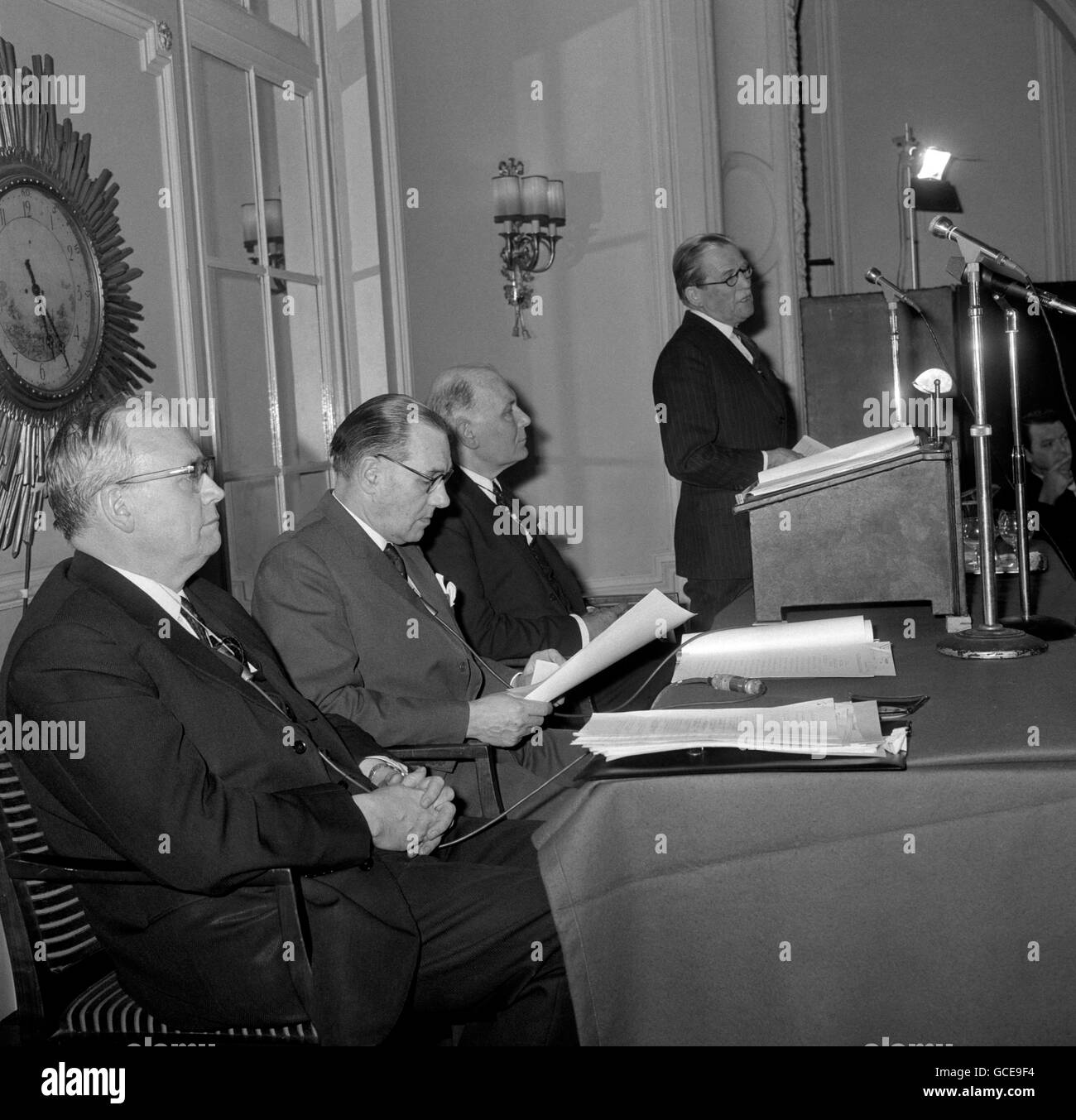 Lord Harding, Chairman of the Plessey Company addressing a press ...