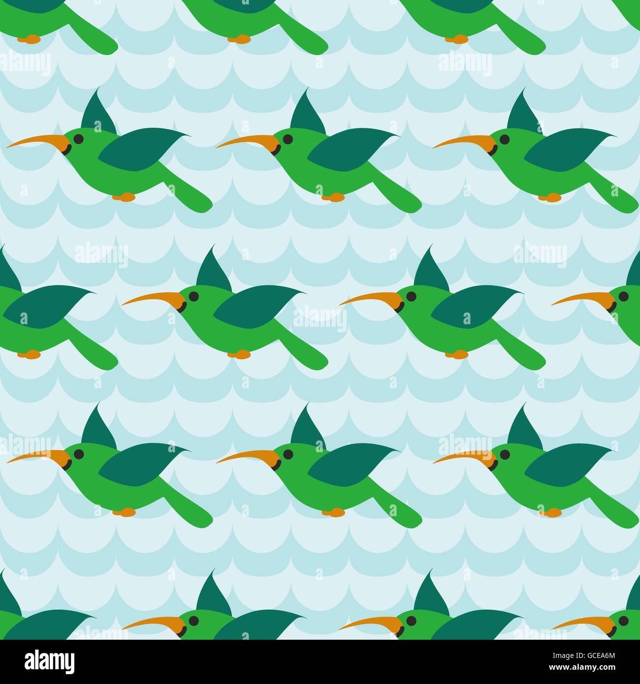 Seamless pattern with colibri on striped wave blue background Stock ...