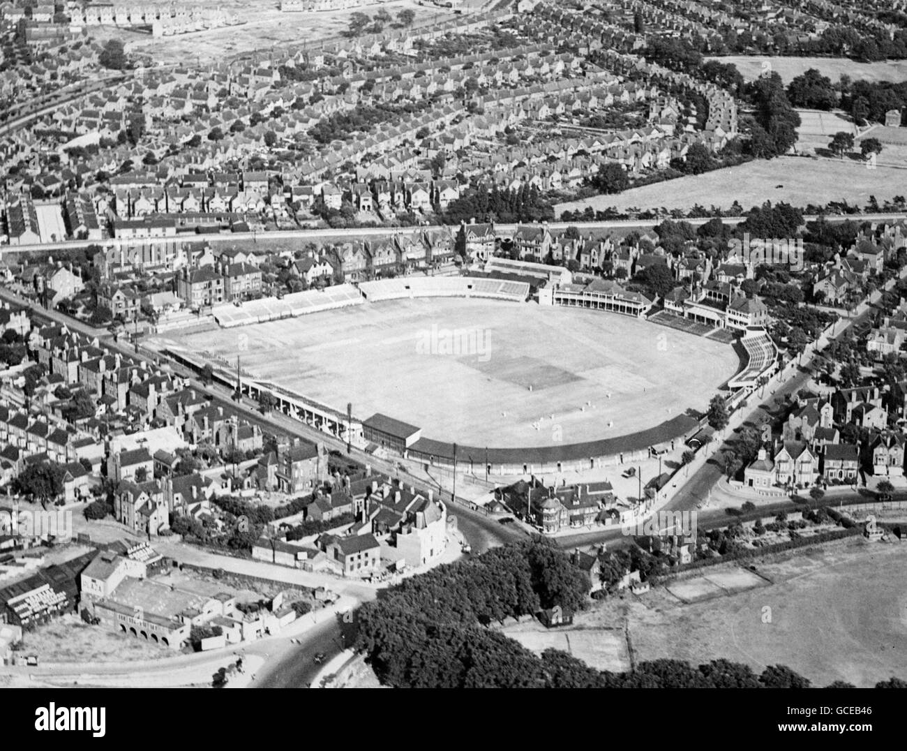 Aerial view of the cricket ground at trent bridge Black and White Stock ...