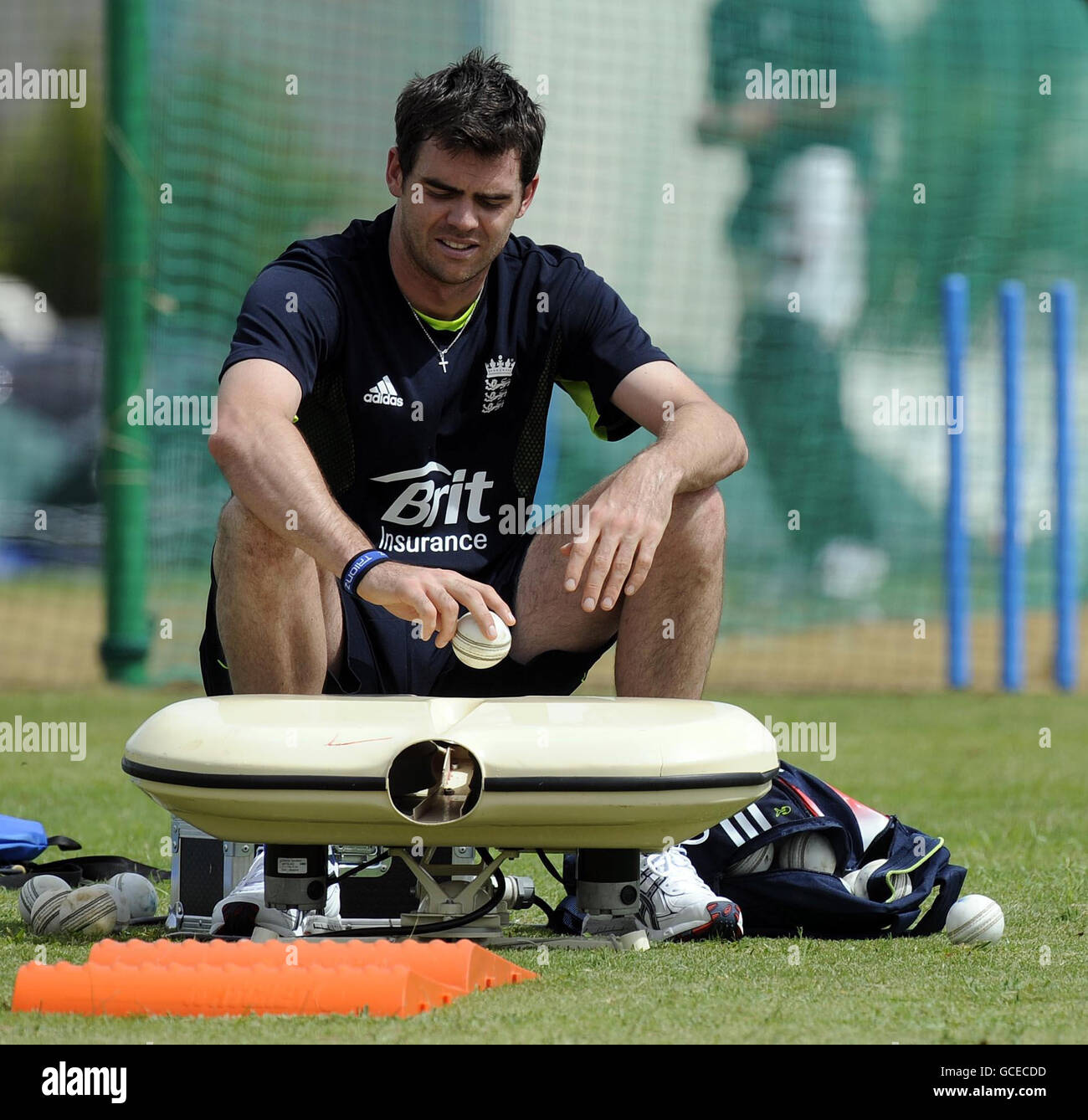 England's James Anderson during the practice session at the 3Ws Oval ...