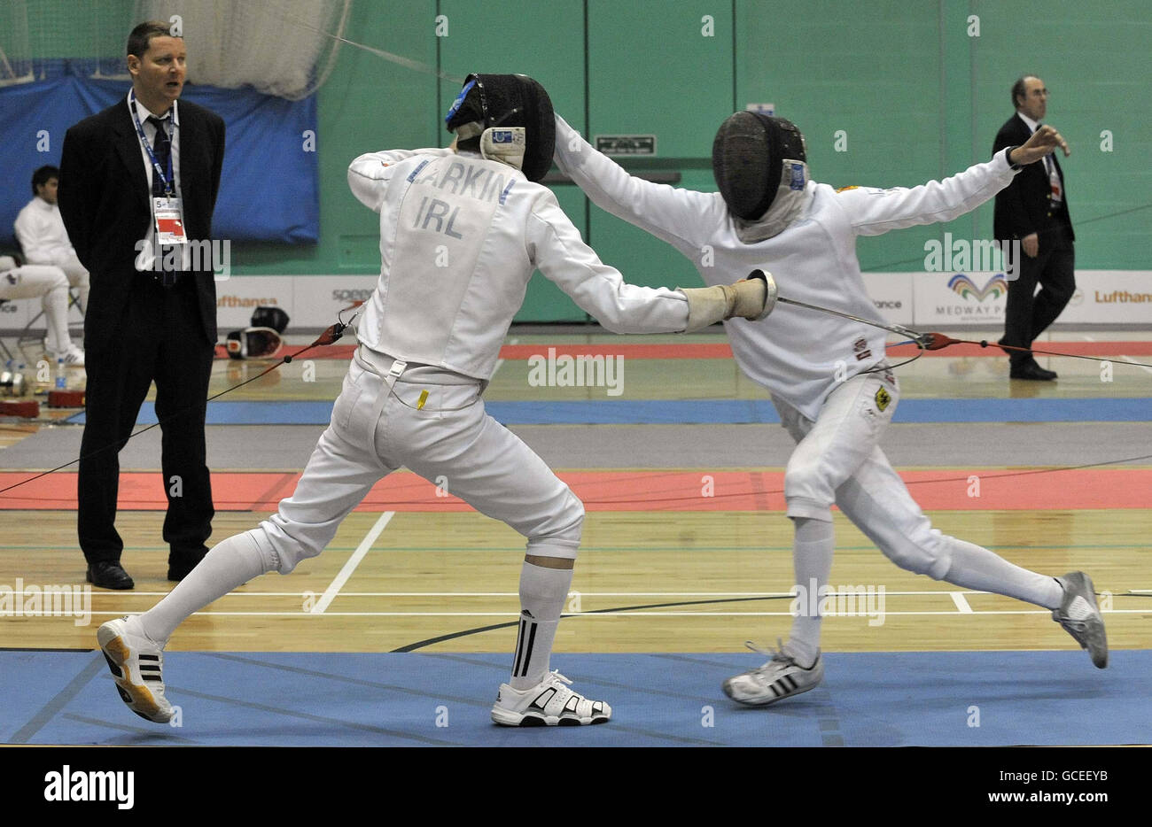 Ireland's Neil Larkin (left) during the fencing event of the Modern ...