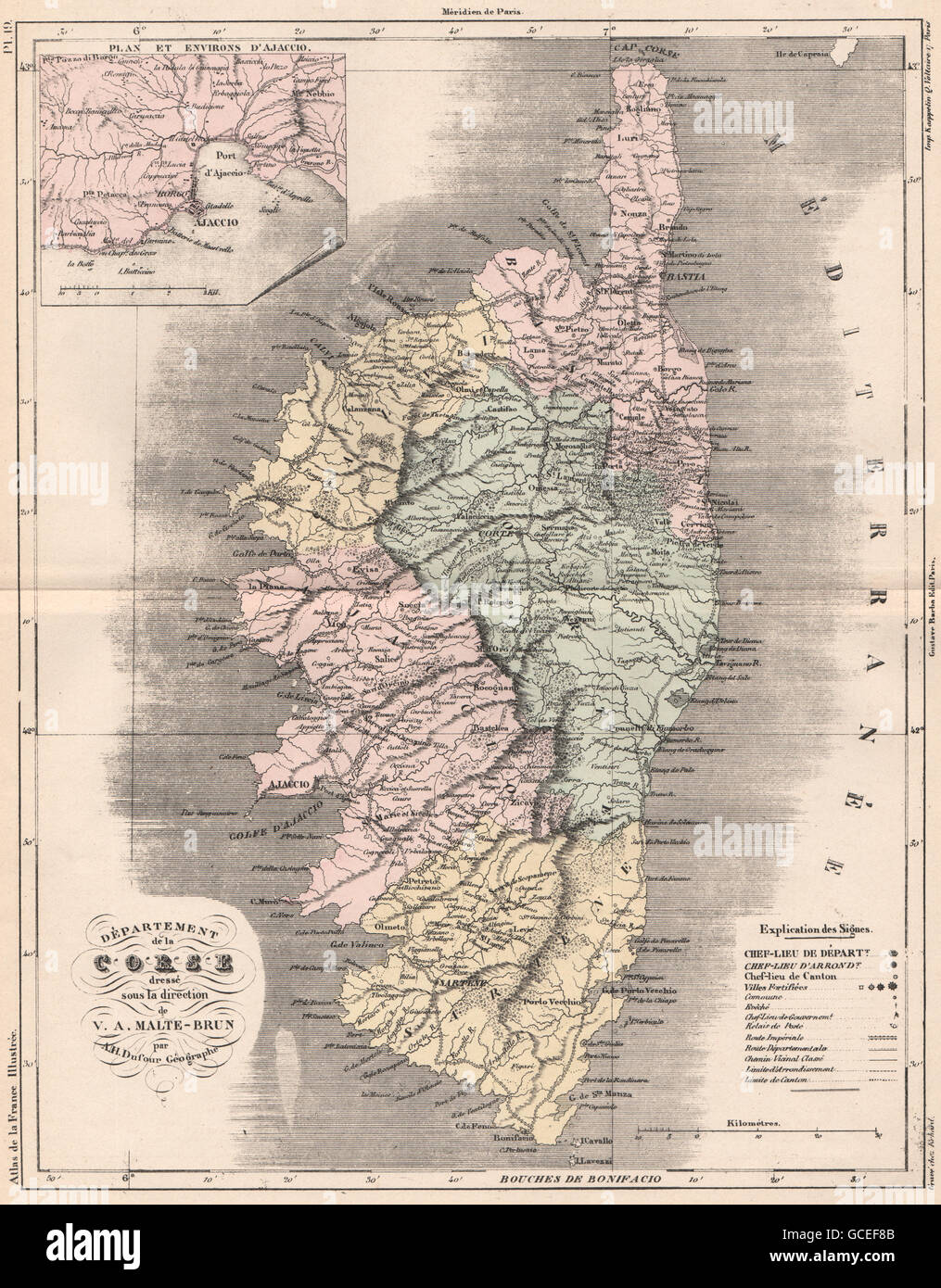 CORSICA. Corse (Corsica) . d'Ajaccio. MALTE-BRUN, 1852 antique map ...