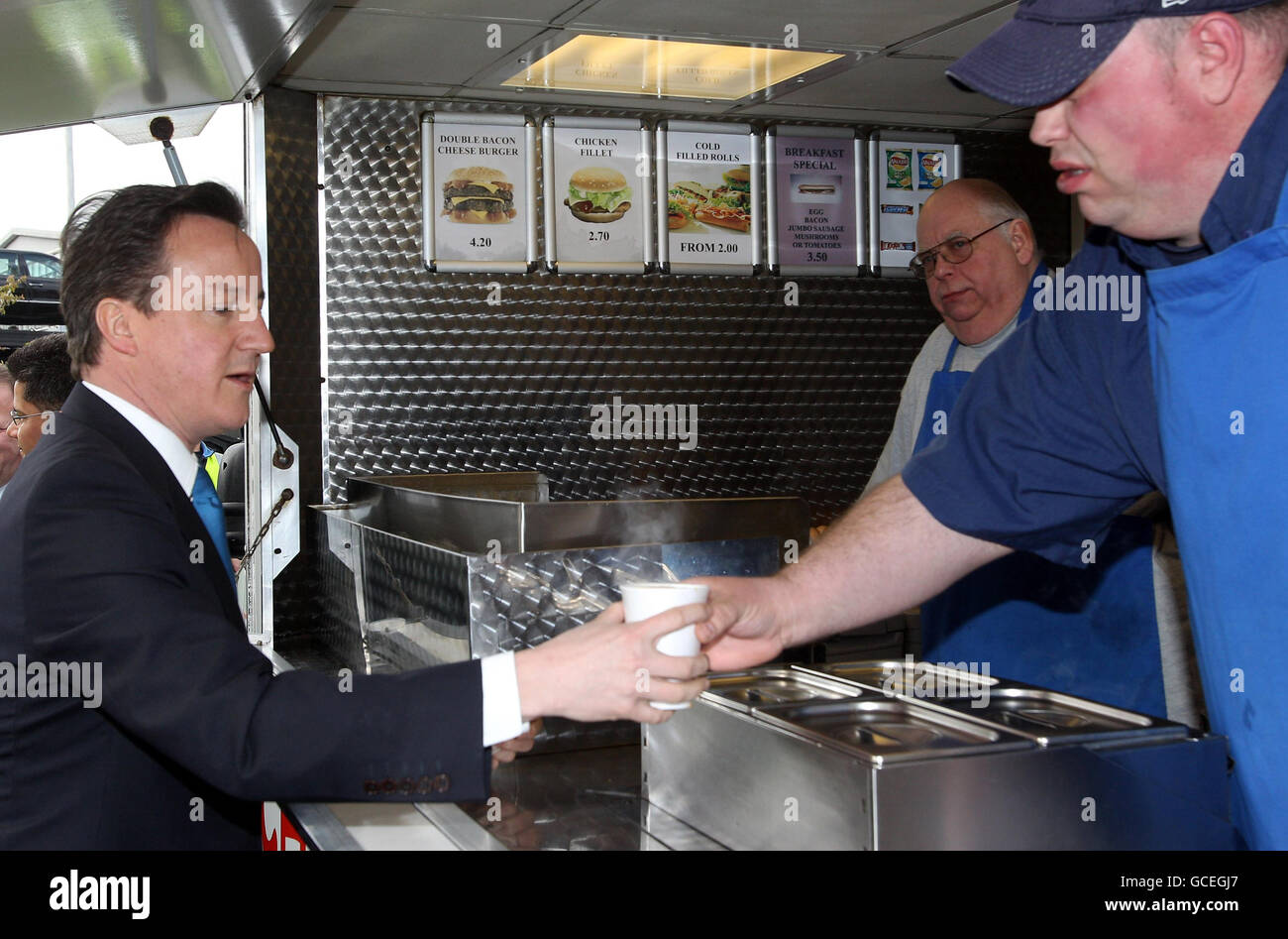 Conservative Party leader David Cameron visits Chubbys mobile food van ...