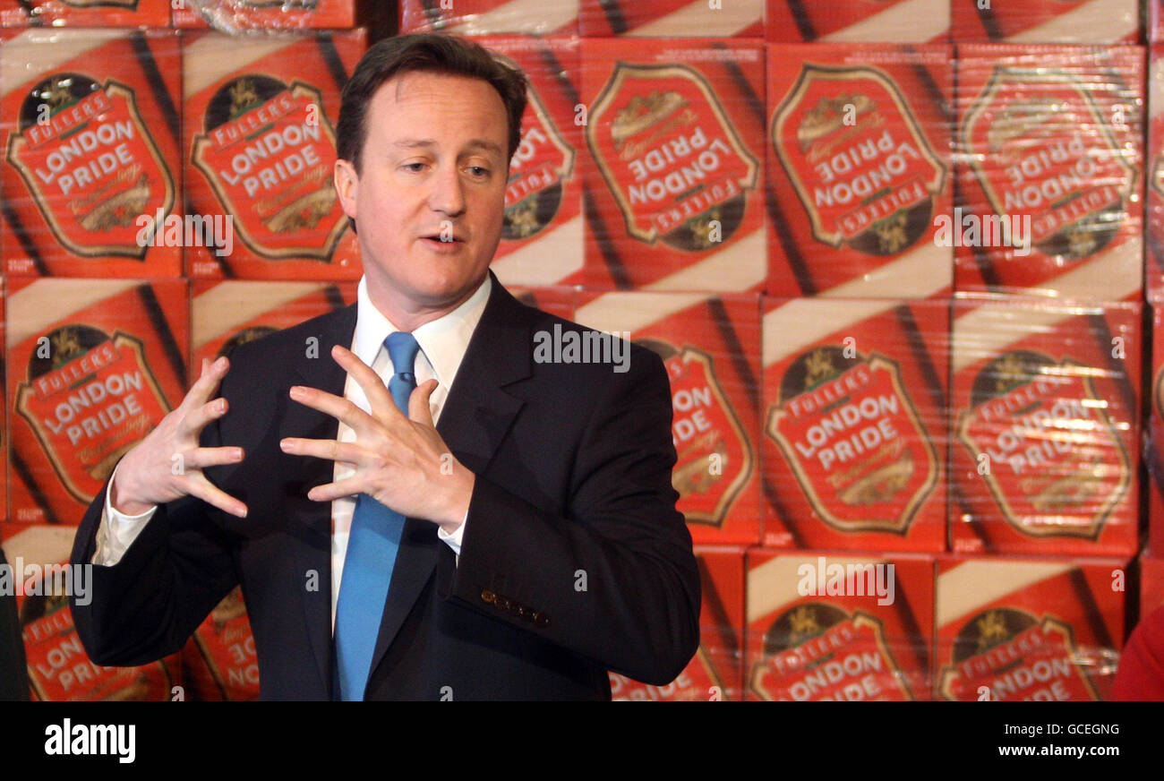 Conservative Party Leader David Cameron during a visit to the Fuller's ...