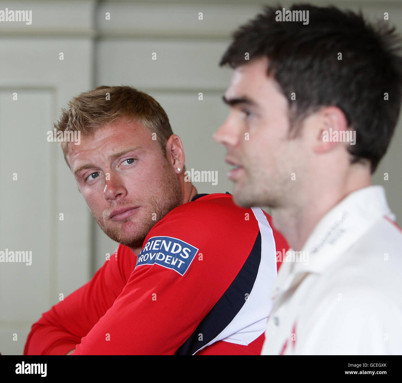 Lancashire's Andrew Flintoff speaks with James Anderson (right) during ...