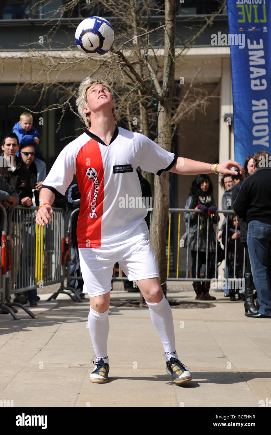 Football Freestyle World Champion John Farnworth entertains the crowd ...