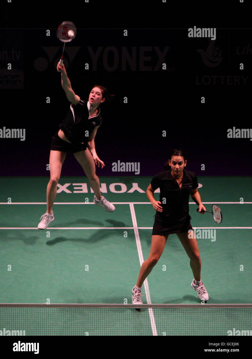 Great Britain's Heather Olver (left) returns during her double's match ...