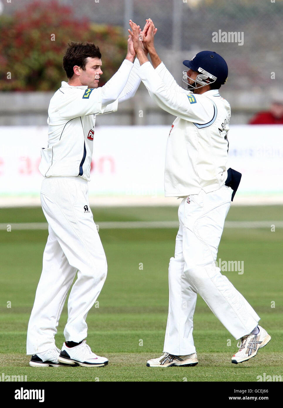 Gloucestershire James Franklin (left) celebrates with Abdul-Kadeer Ali ...