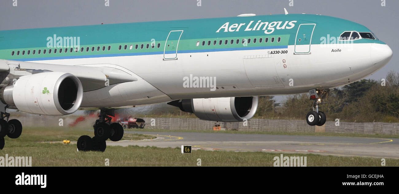 An Aer Lingus flight from New York lands at Dublin airport as the Irish Aviation Authority (IAA ...