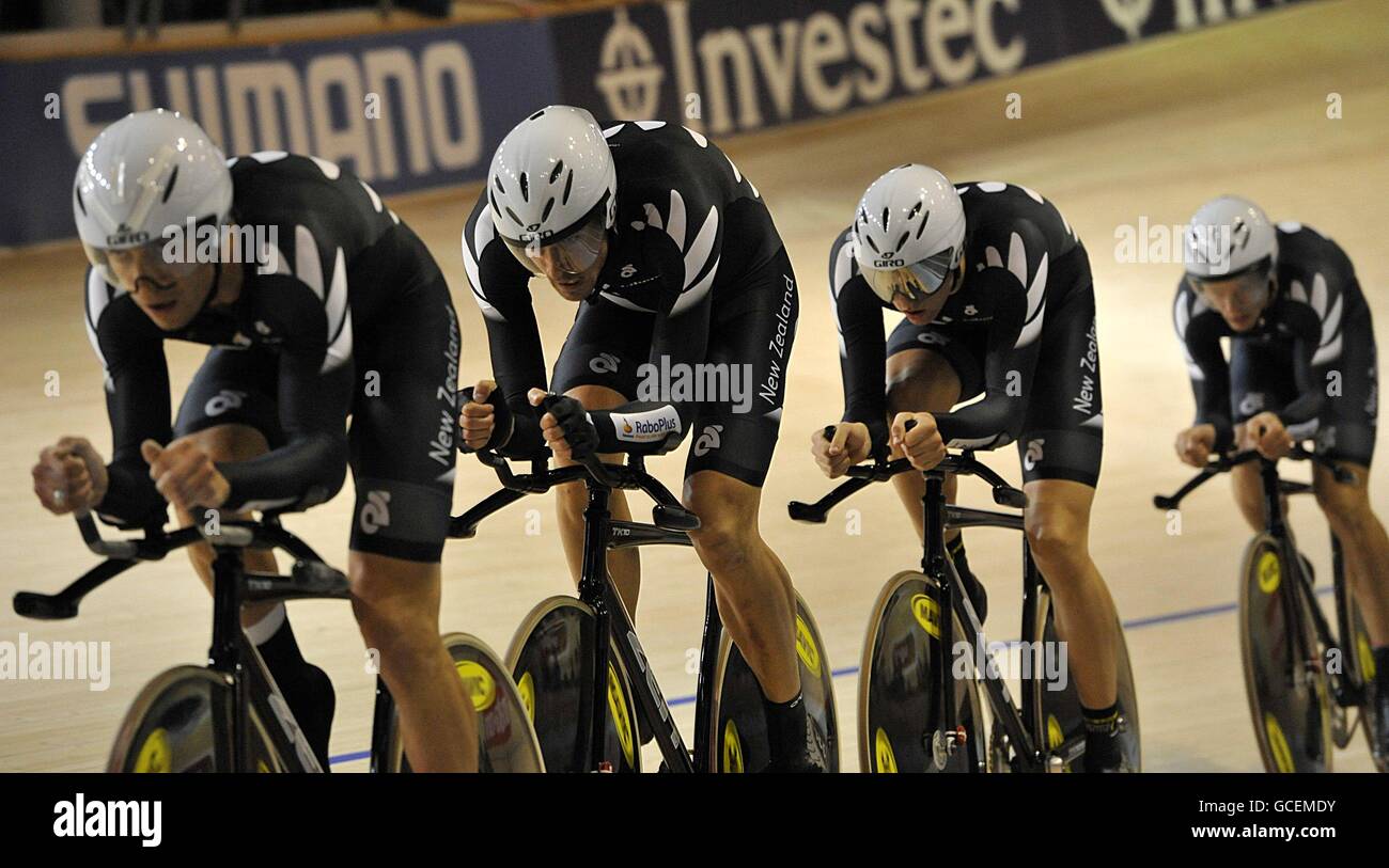 New Zealand men's pursuit team during day three of the Track Cycling ...