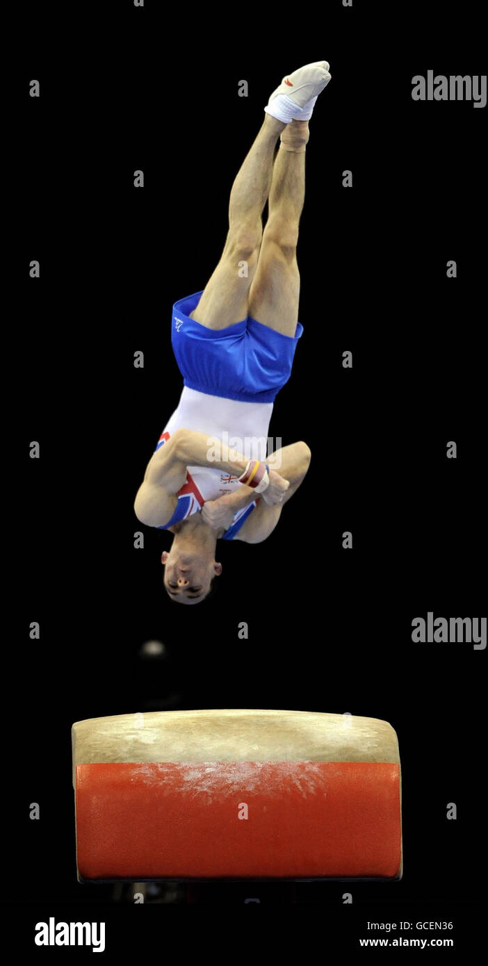 Great Britain's Samuel Hunter competes on the vault in the Senior Teams ...