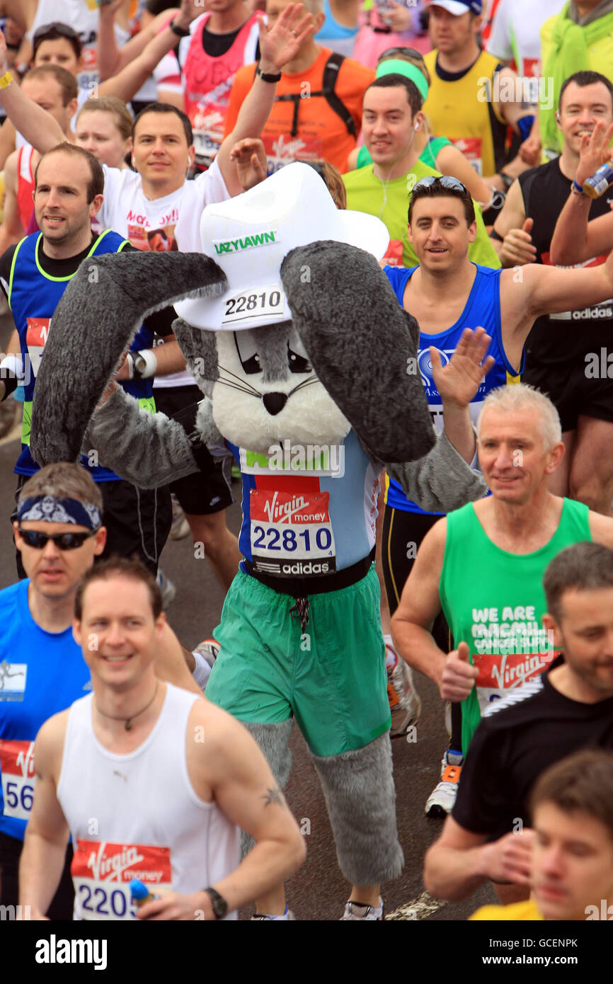 London Marathon 2010. A competitor dressed as a rabbit at the start of ...