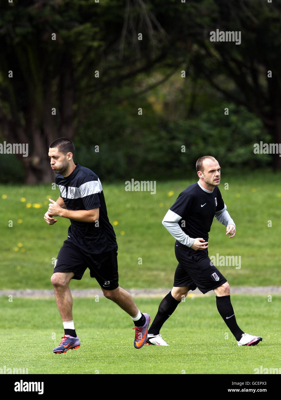 Fulham's Clint Dempsey (left) and Danny Murphy during the training ...