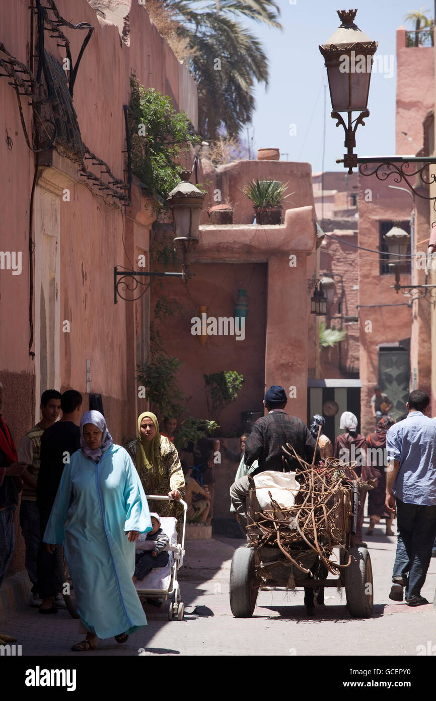 Street scene in the historic district of Marrakech, Morocco, Africa ...