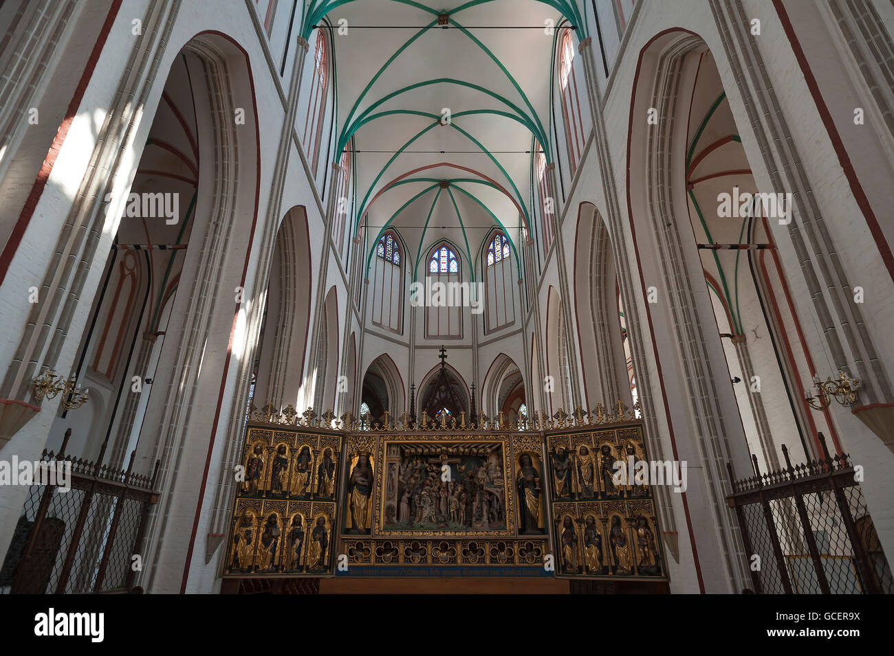 Gothic ceiling vault, winged altar with crucifixion, Schwerin Cathedral ... Gothic ceiling vault, winged altar with crucifixion, Schwerin Cathedral ...
